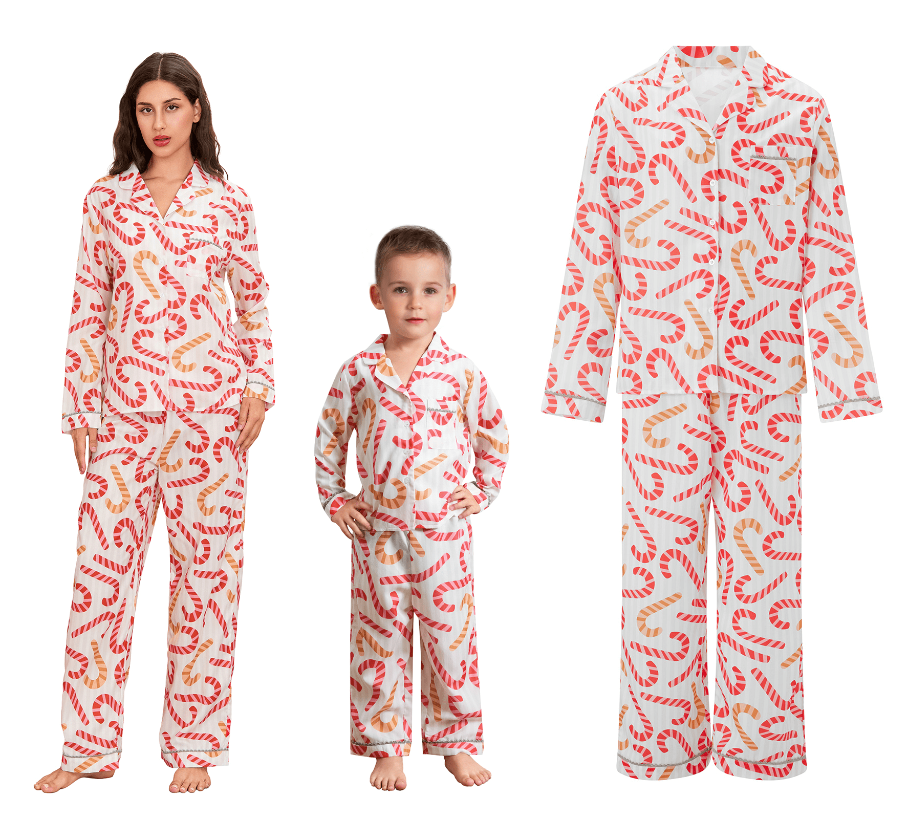 Matching Christmas Pajamas Set for Family Cute Candy Canes Sleepwear ...