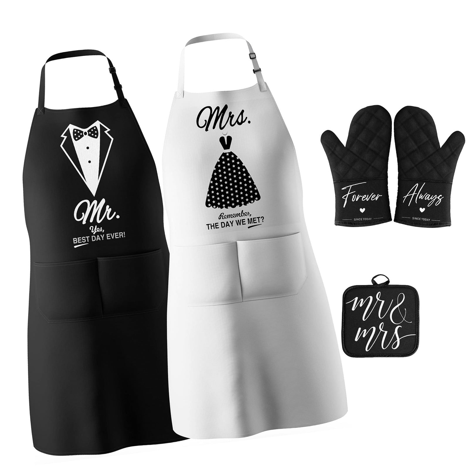 Matching Couple Aprons with Gloves Soft Adjustable Design Wedding Theme ...