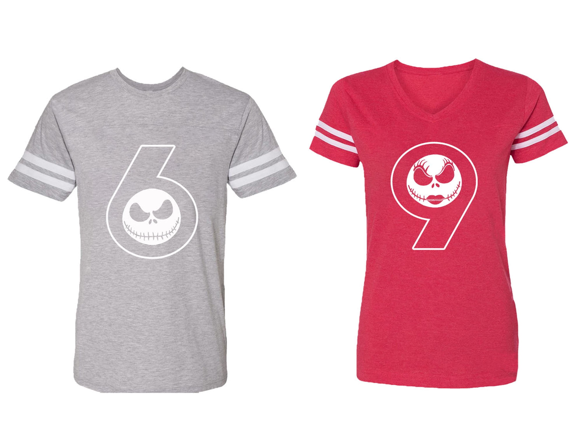 Matching Couple Cotton Jerseys (Men Heather / Women Red) (Men L / Women ...