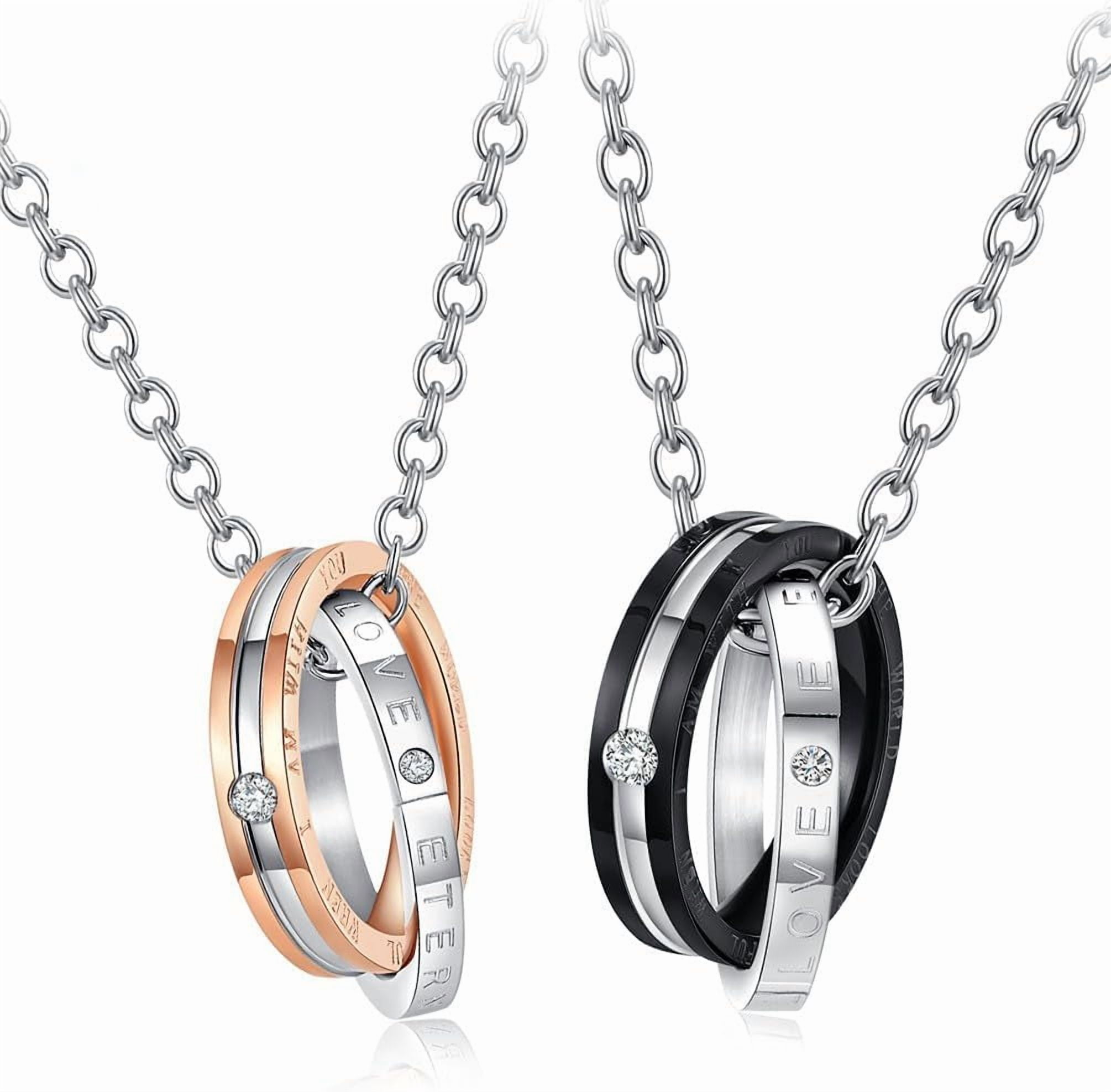 Matching Couple Necklace Set – Interlocked Eternal Love Rings with ...