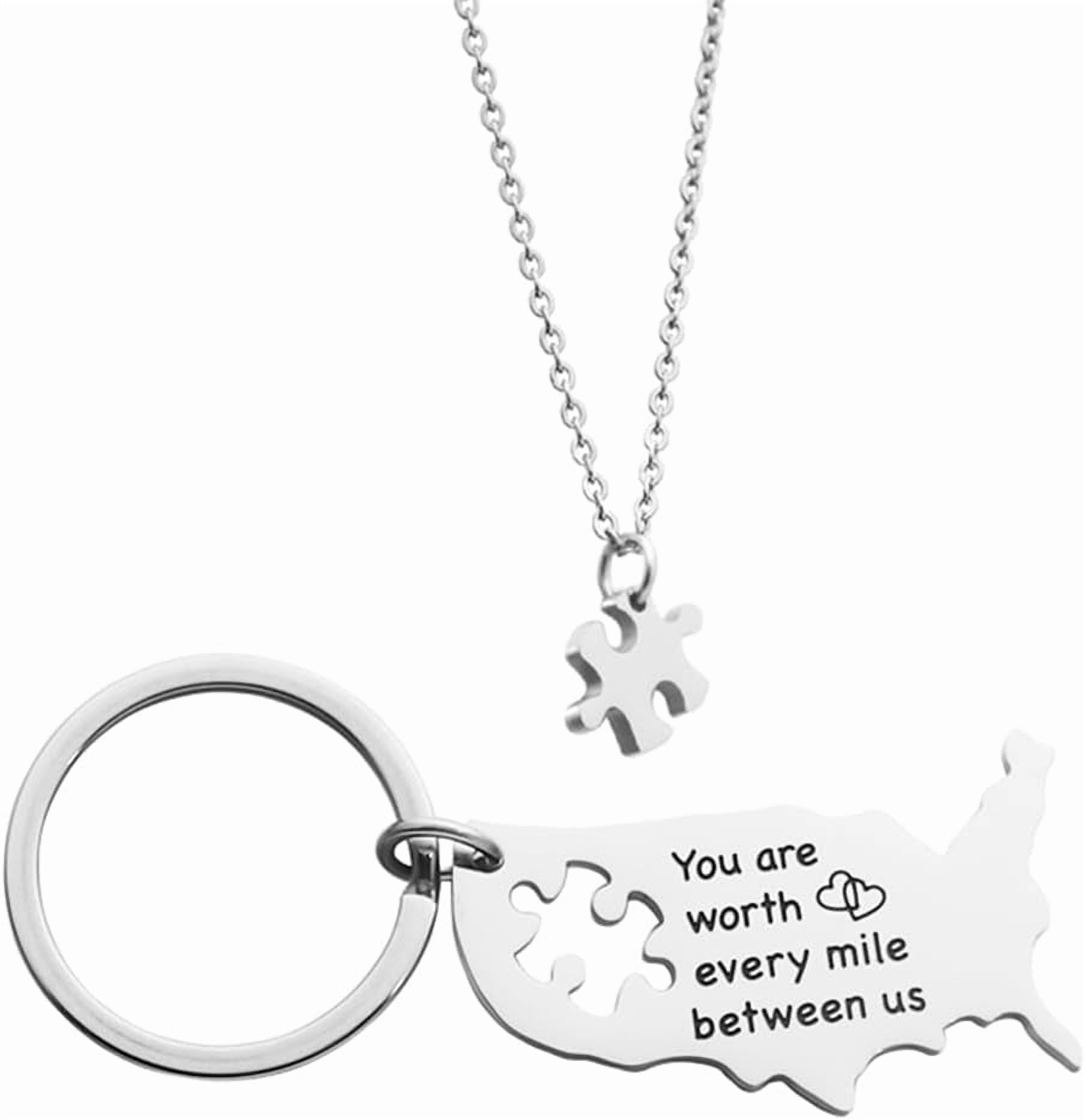 Matching Couples Gift USA Map Keychain Puzzle Piece Necklace Set Long ...
