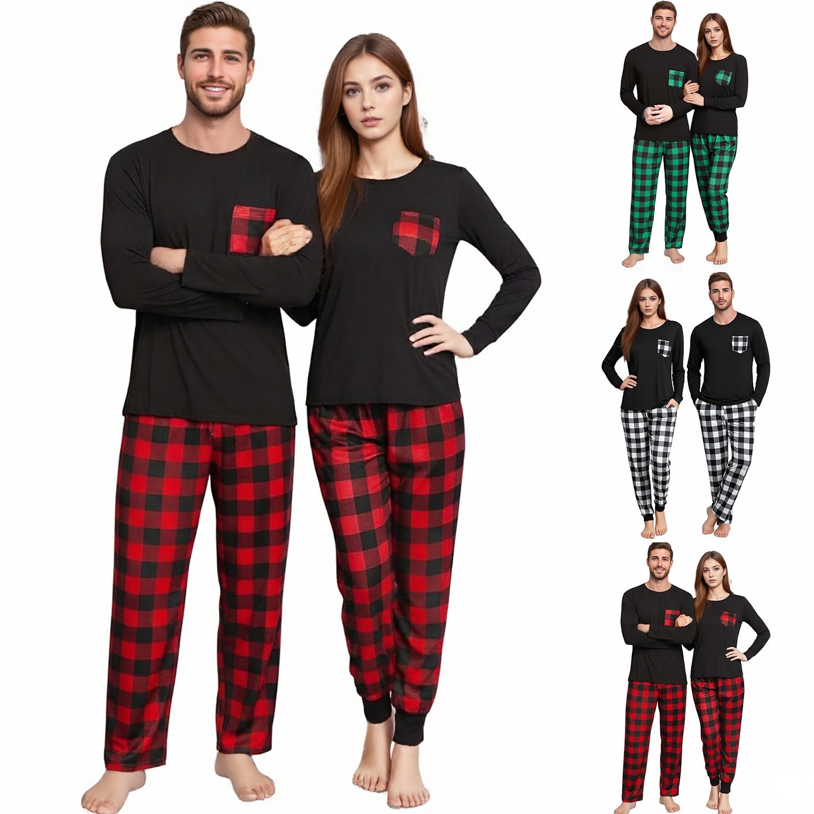 Matching Couples Pajamas for Men and Women Soft Warm Long Sleeve Top ...