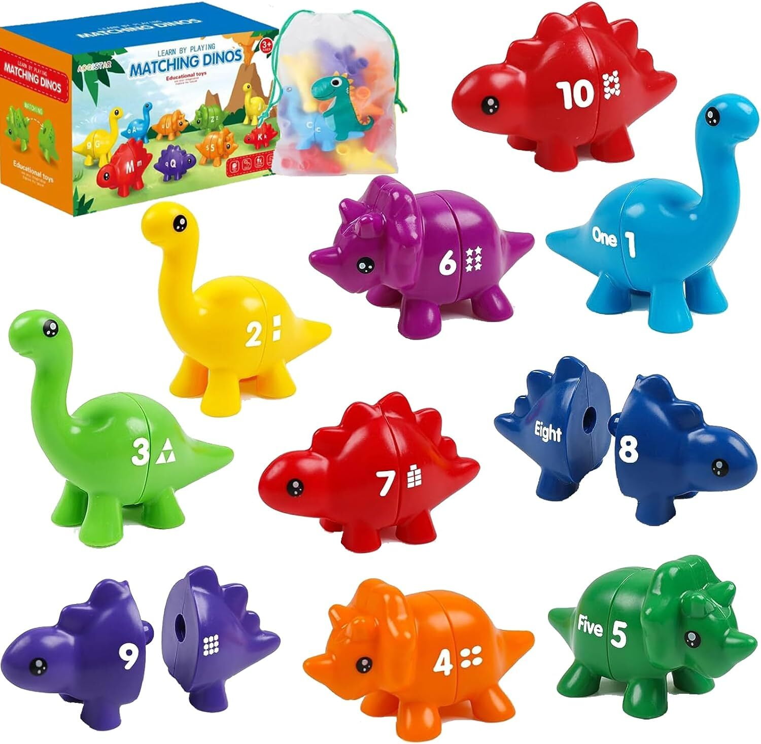 Matching Dinosaur Toys Number 1-10, Fine Motor Toys, Dino Match Game ...