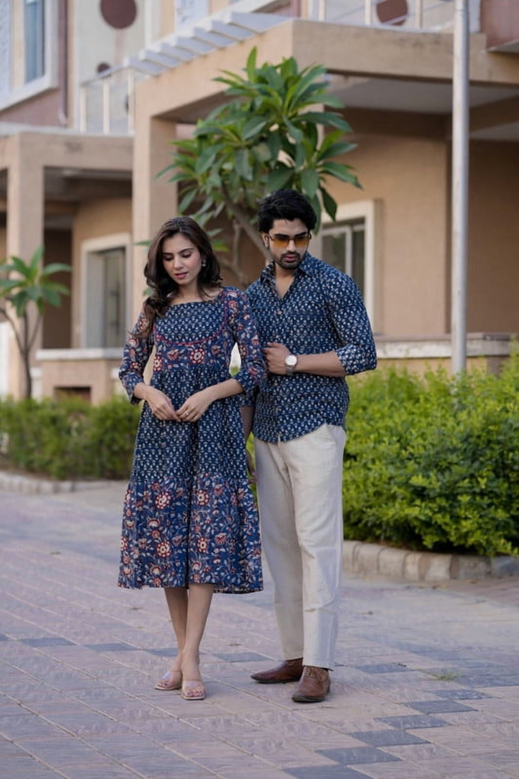 Matching Ethnic Wear for Couples – Floral Handblock Print in Indigo ...