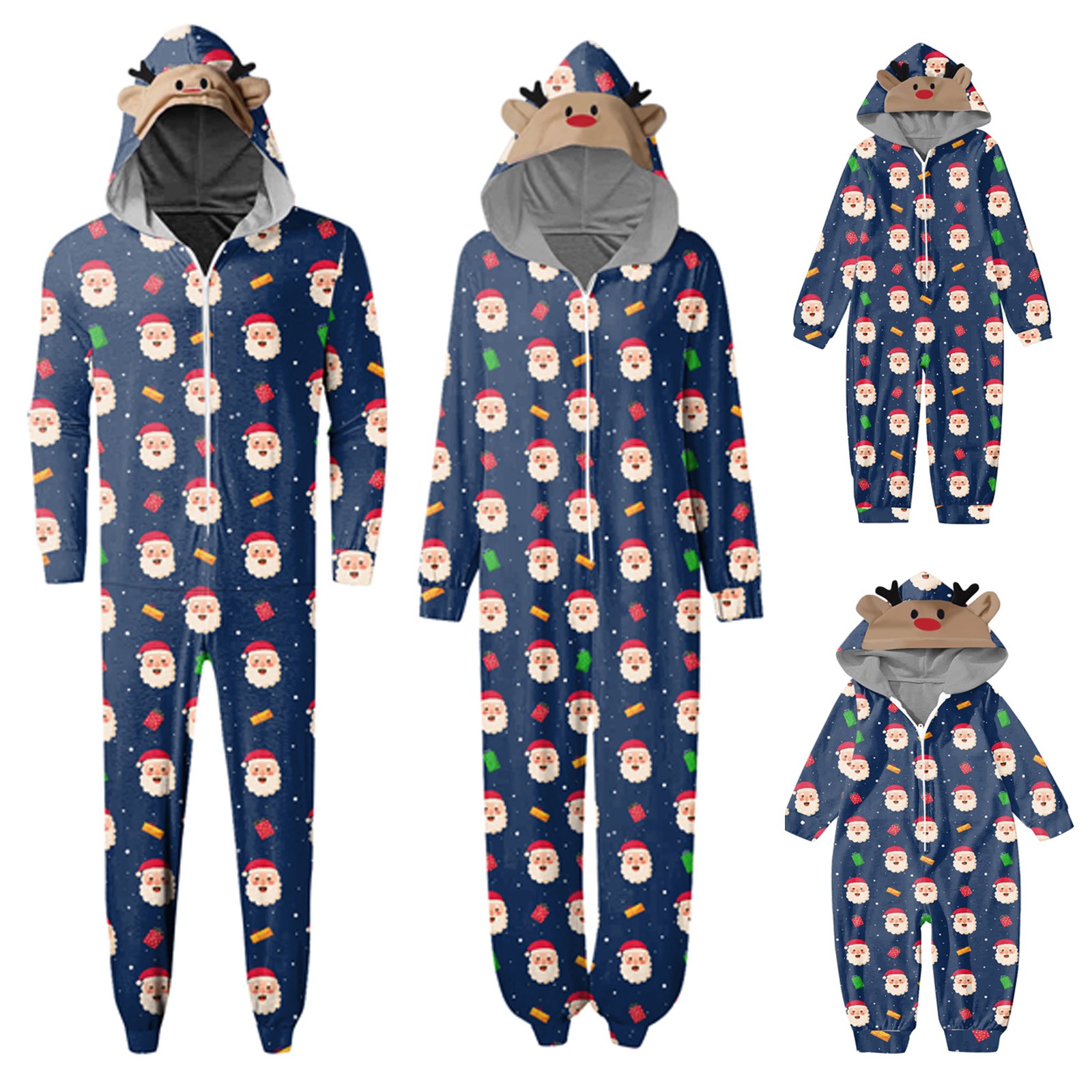 Matching Family Christmas Pajamas (Blue) - Reindeer Hood Christmas Pjs ...