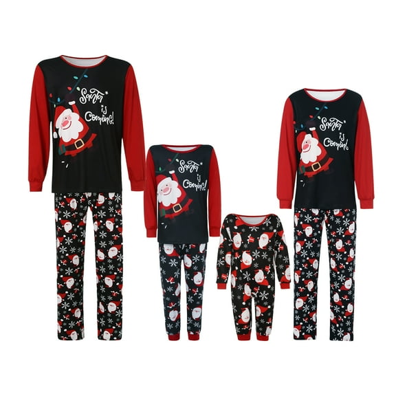 Christmas Family Pajamas Matching Set Letter Santa Hat Print Long ...