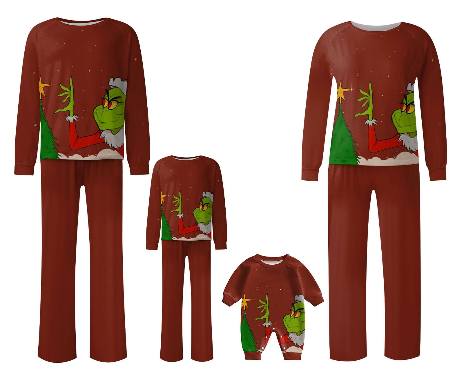 Matching Family Christmas Pajamas Set - Green Christmas Monster Print Long Sleeve Top & Pants ...