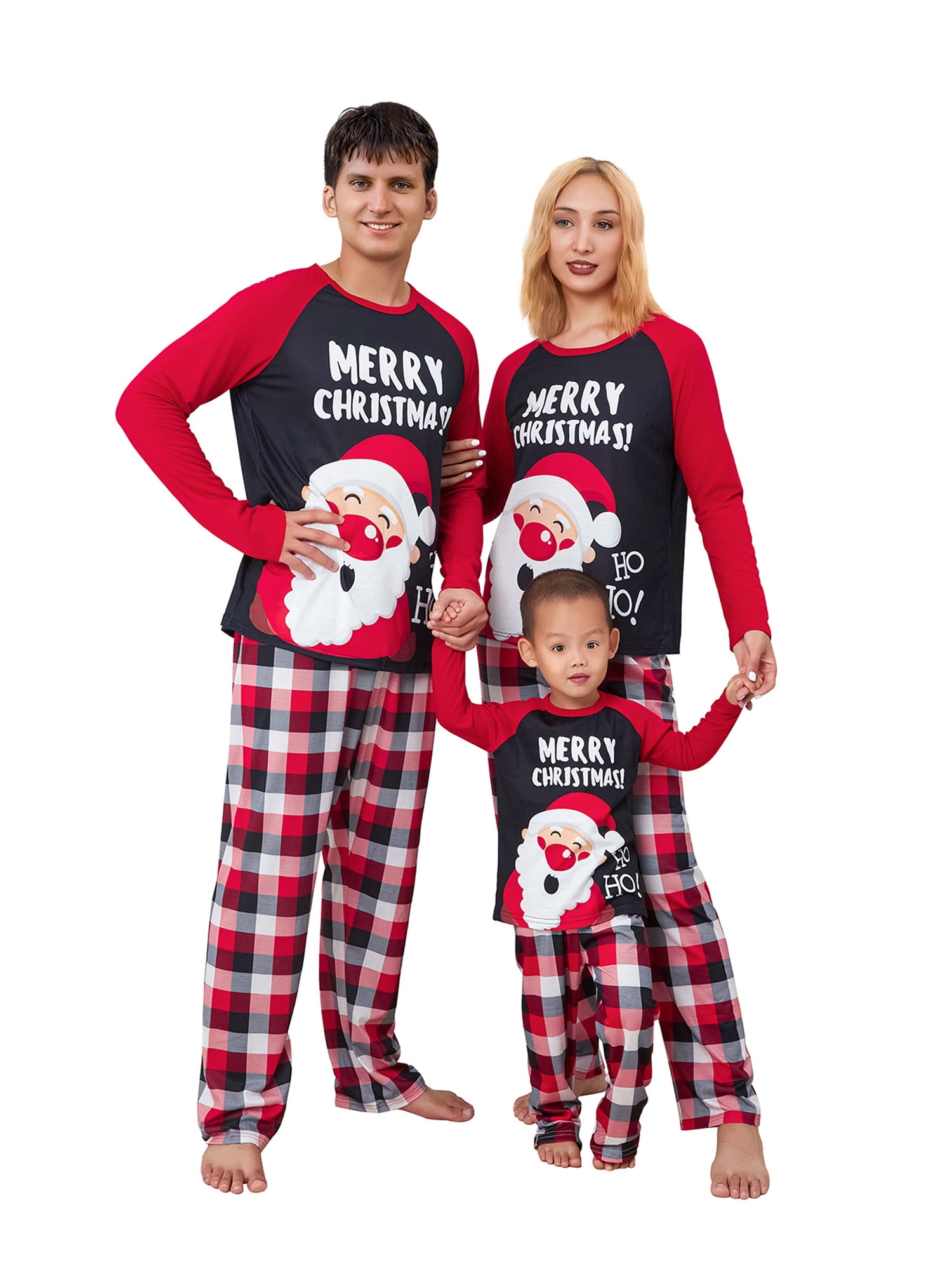 Caitzr XMAS Adult Family Matching Pajamas, Santa Print Tops & Plaid ...