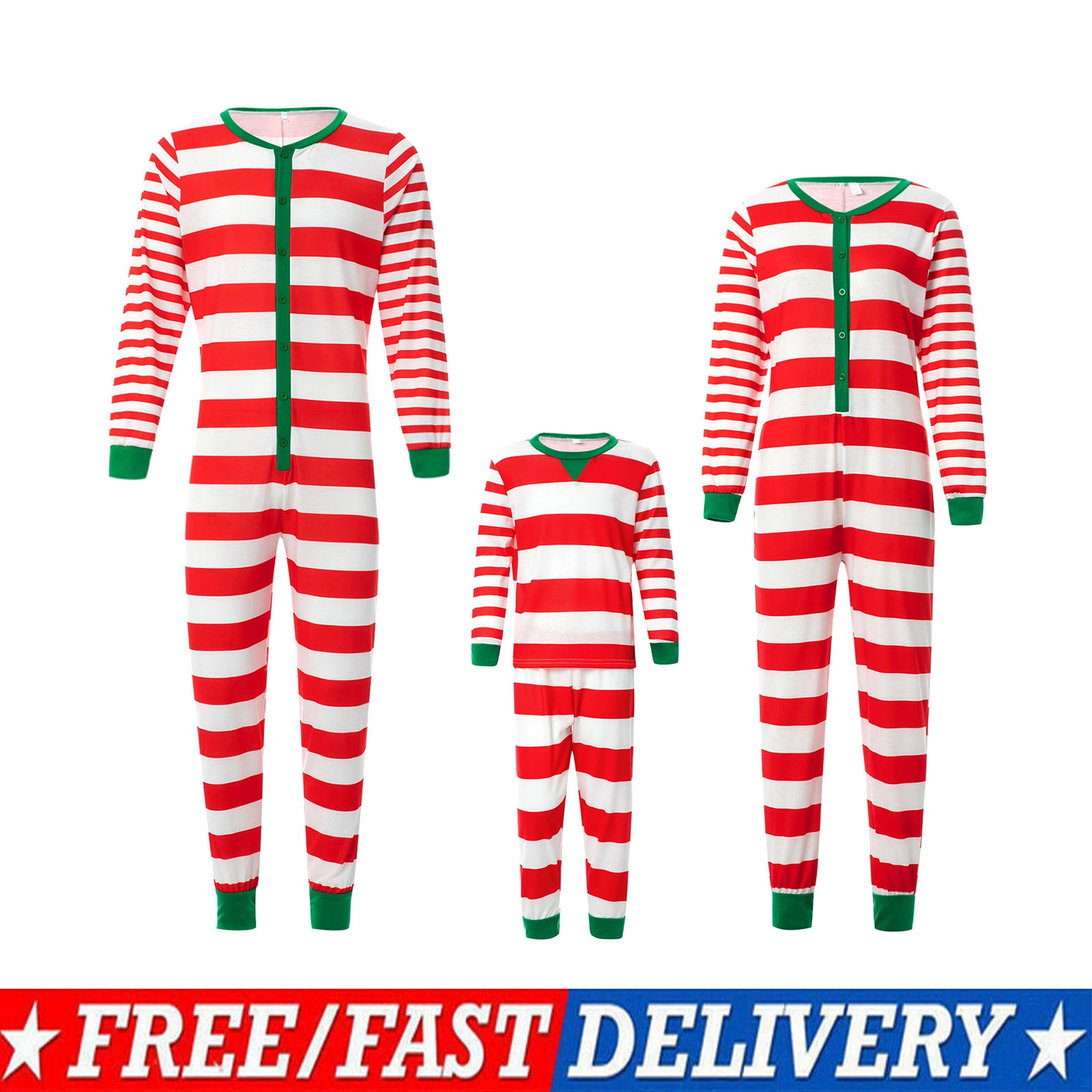 Matching Family Christmas Pajamas Sets Onesie Striped Print Long Sleeve ...