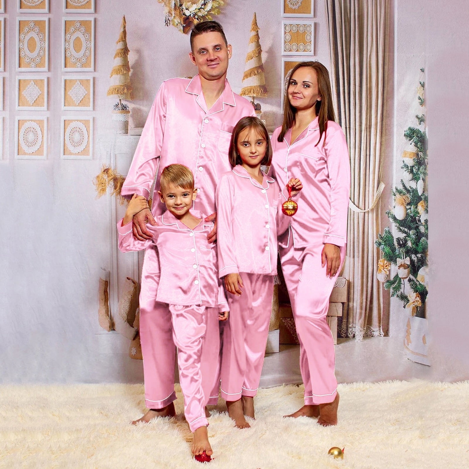 Matching Family Christmas Pajamas Solid Color Silk Christmas Pajama ...
