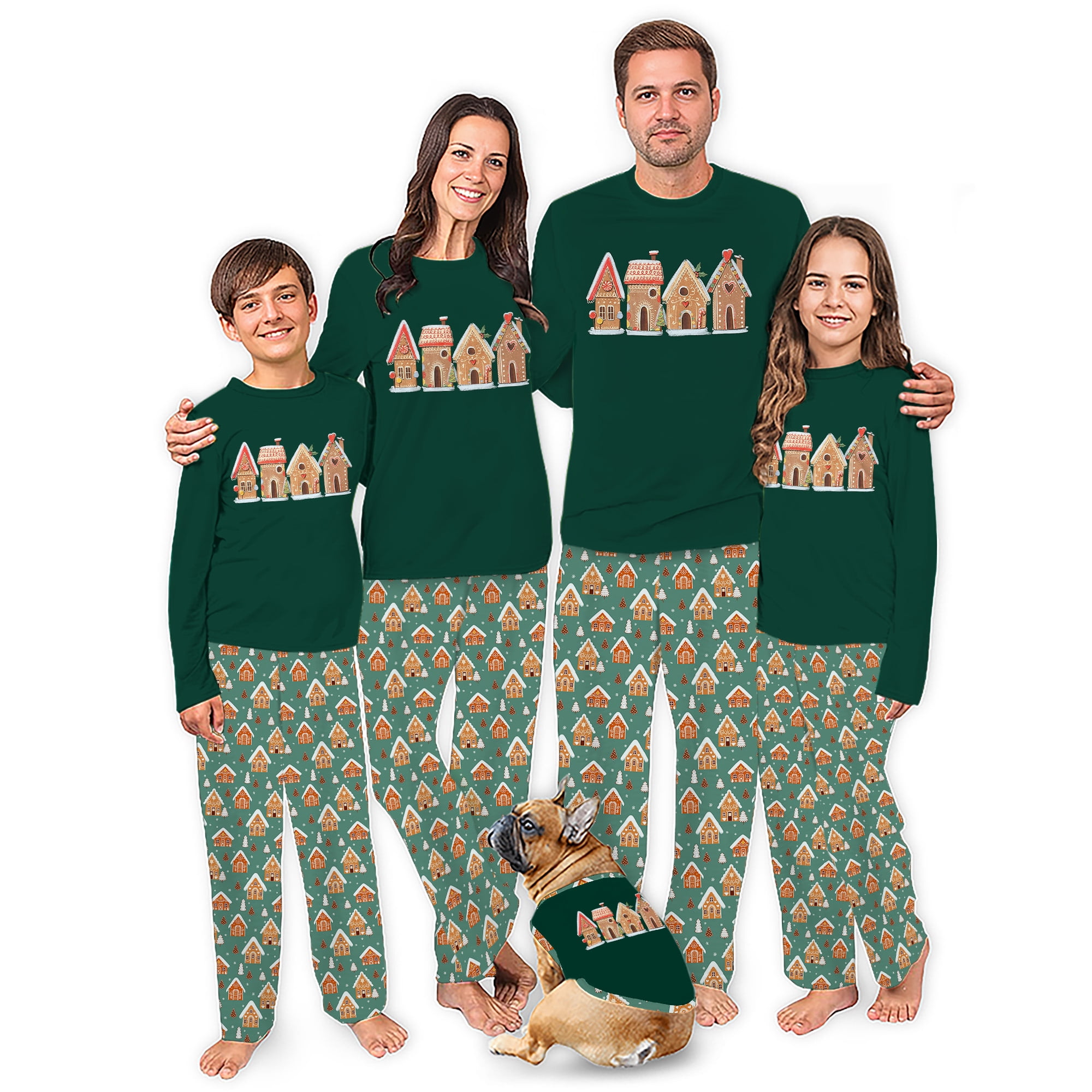 Matching Family Christmas Pajamas With Dog, Gingerbread House Pajama ...
