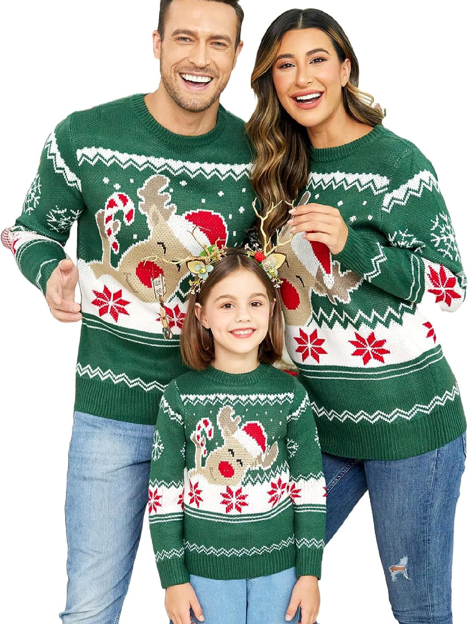Matching Family Christmas Sweaters Long Sleeve Reindeer Pullovers ...