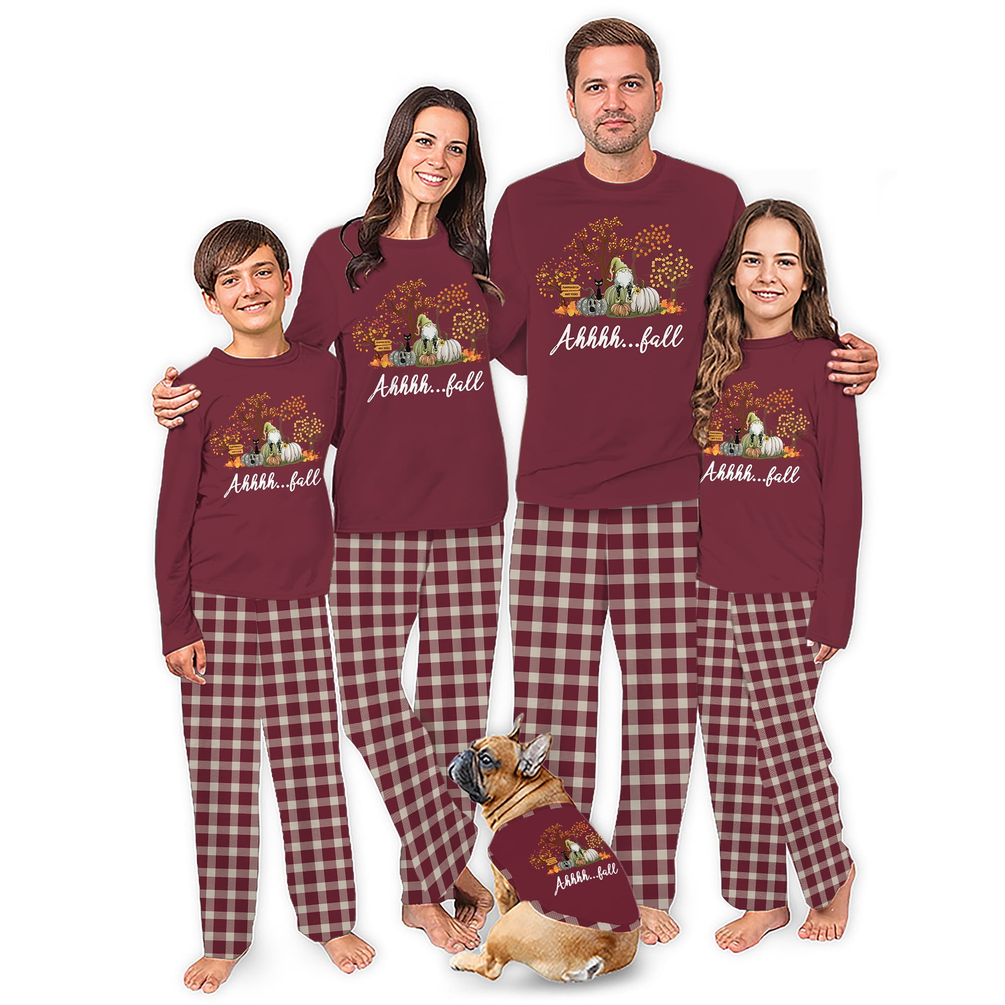 Matching Family Pajamas For Thanksgiving, Maroon Gnome Fall Pajama Set ...