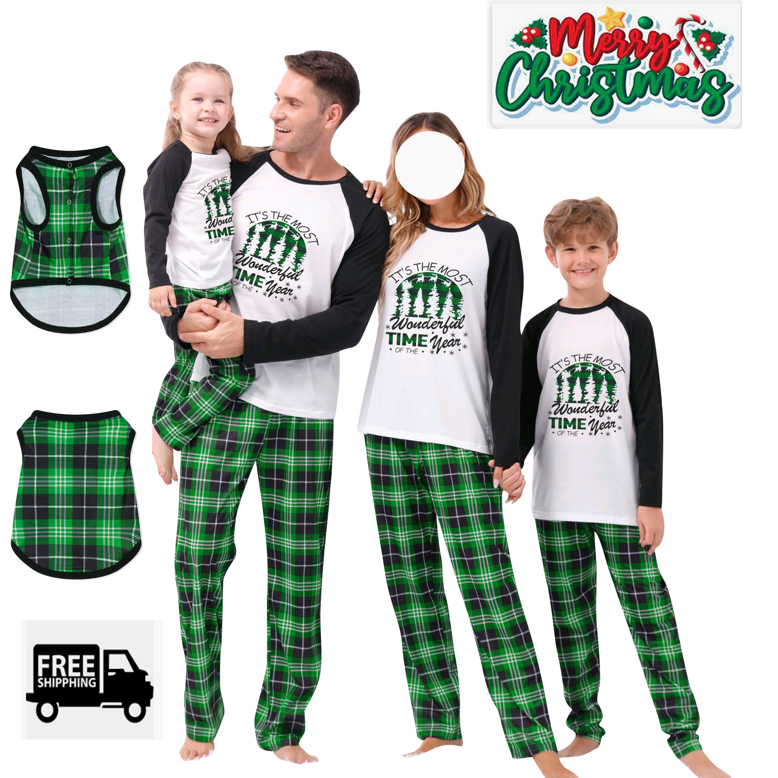 Matching Family Pajamas Sets Christmas PJ's Letter Print Top and Plaid ...