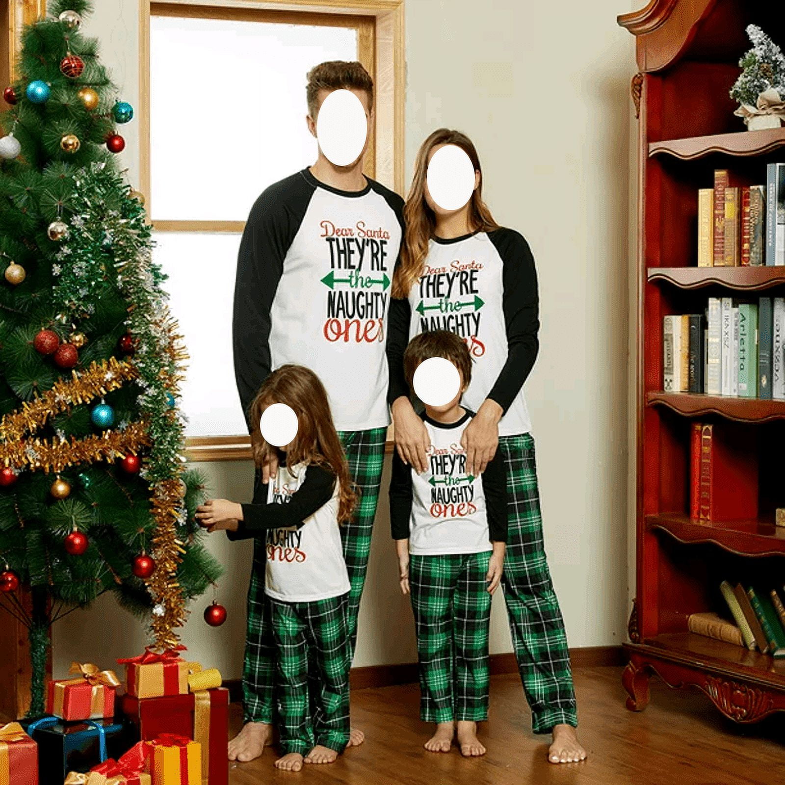 Matching Family Pajamas Sets Christmas PJ's Letter Print Top and Plaid ...