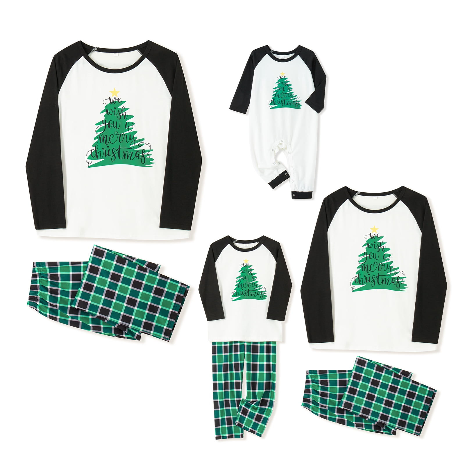 Matching Family Pajamas Sets Christmas PJ's Letter Print Top and Plaid ...