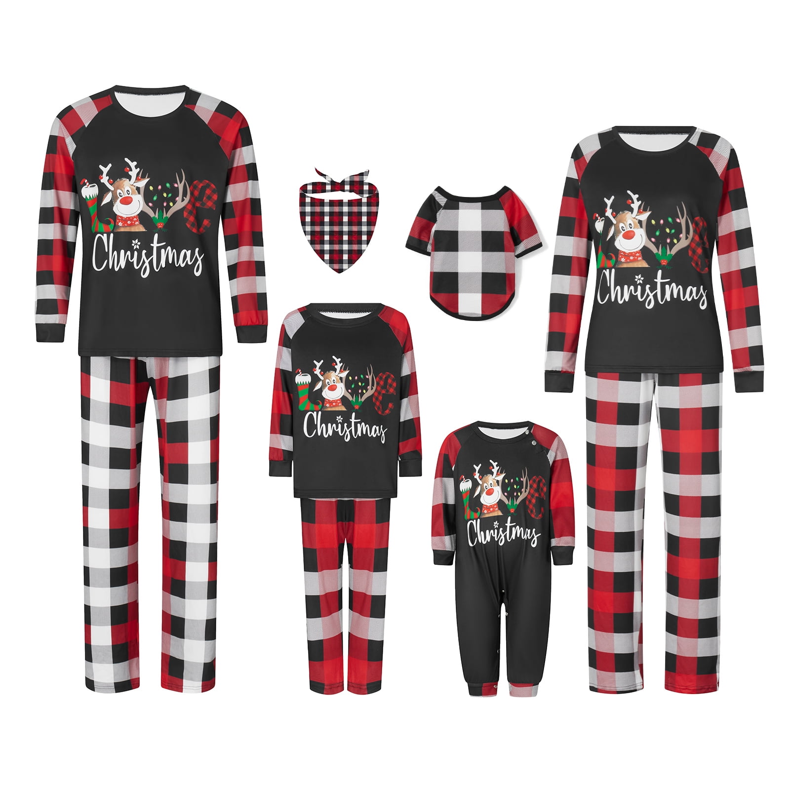 Matching Family Pajamas Sets Christmas PJ's Letter Print Top and Plaid ...