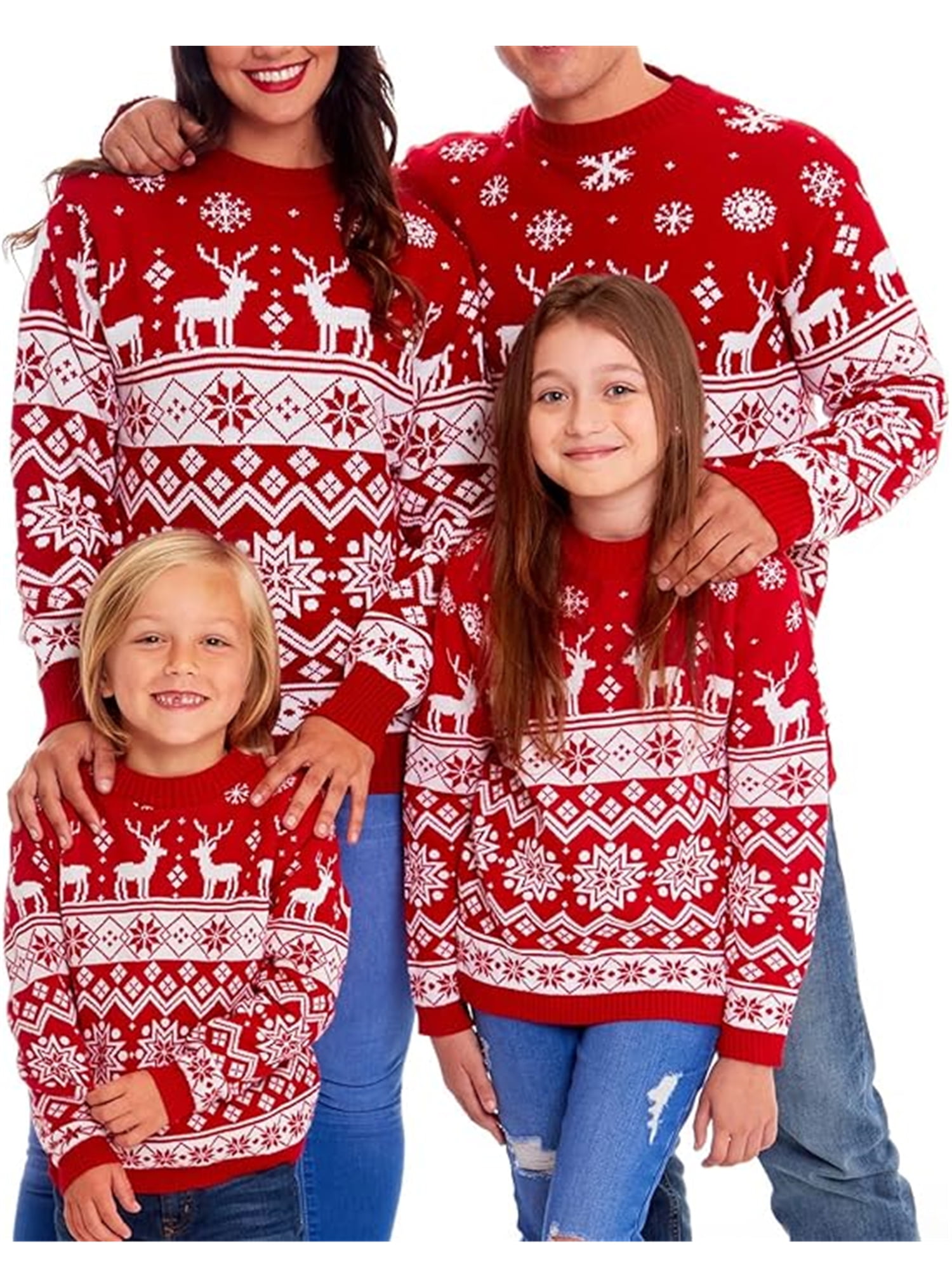 Matching Family Reindeer Snowflake Christmas Sweaters Ugly Funny Xmas ...
