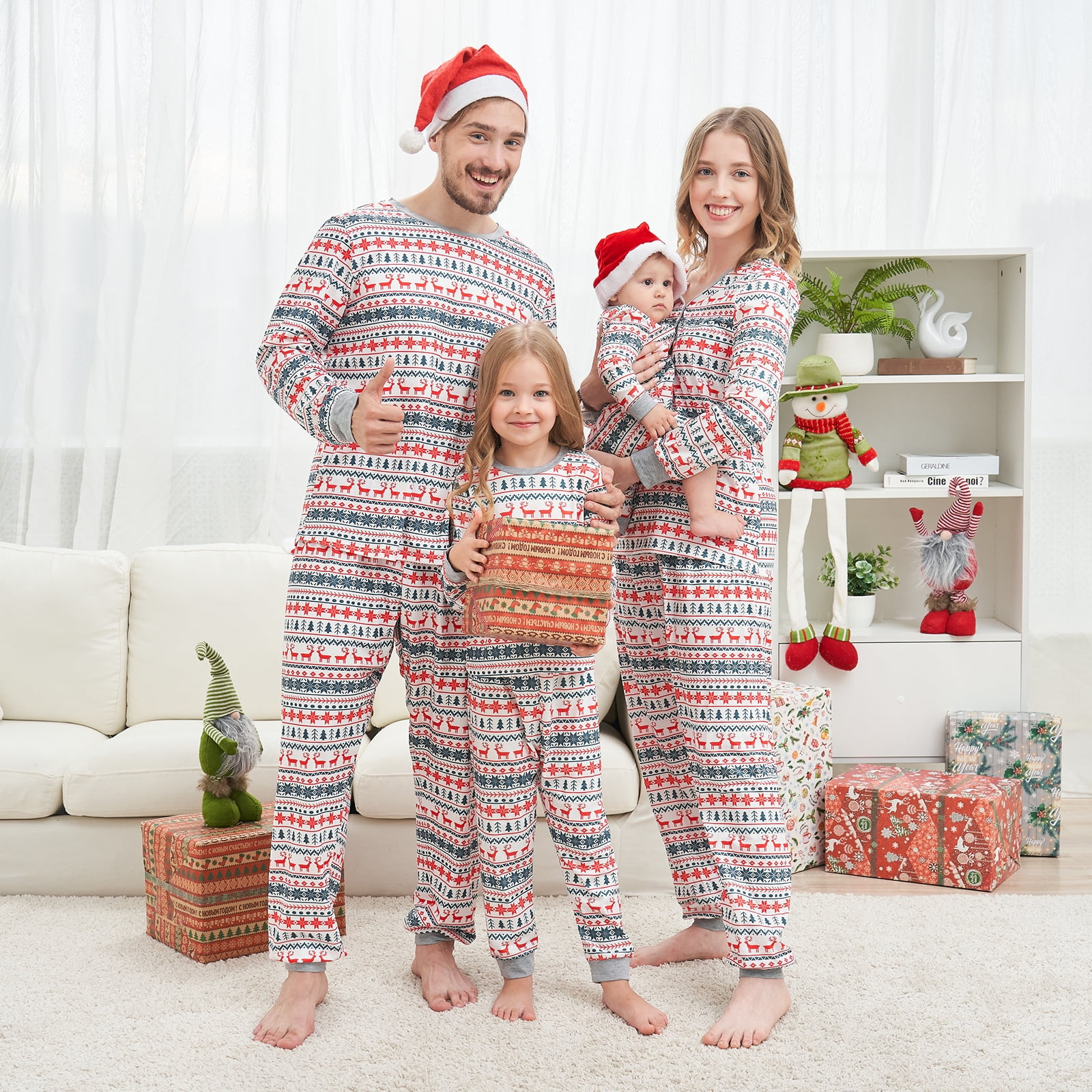 Matching Family Reindeer and Snowflake Stripe Christmas Pajamas,Holiday ...