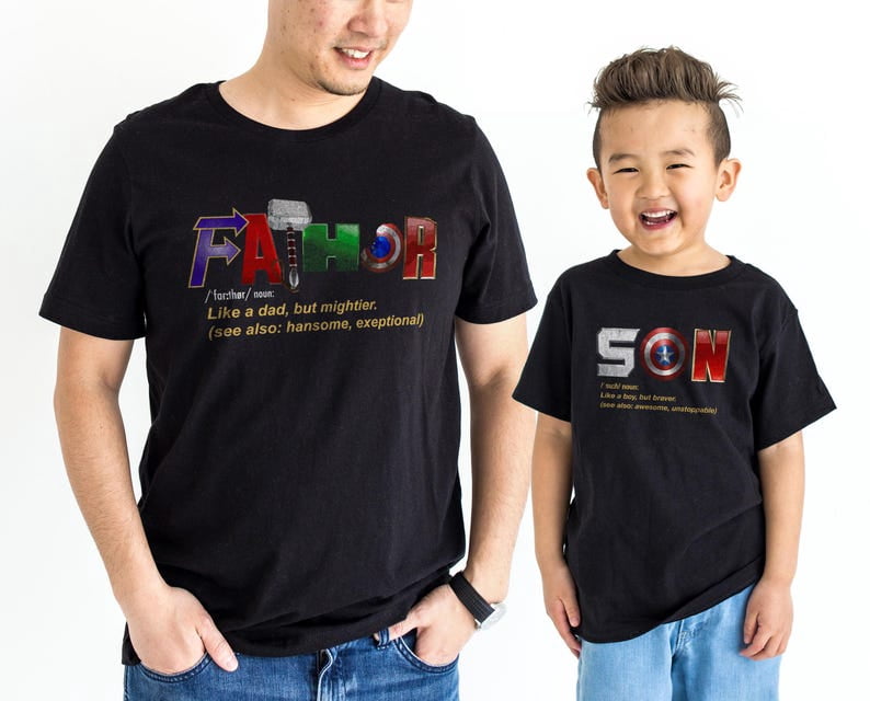 Matching Father & Son Fathor T-Shirts - Superhero Dad And Kid Outfit ...