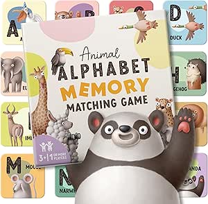 Matching Game for Kids - Alphabet Animals - 52 Memory Cards Board Game ...