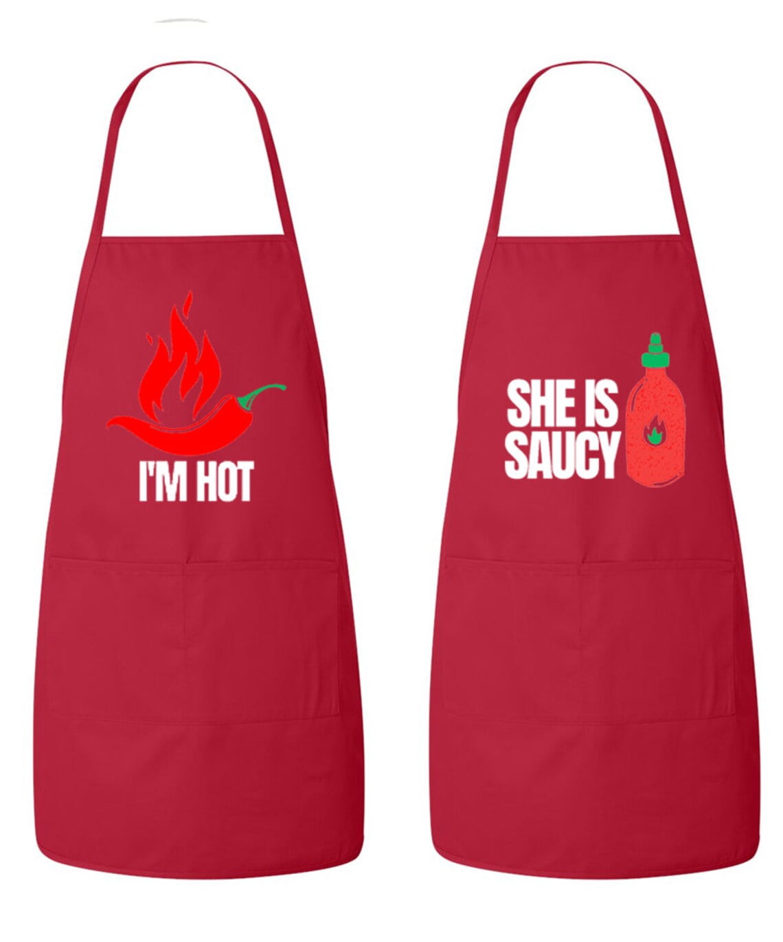 Matching His and Hers Apron Set - Im Hot and She Is Saucy - Set of 2 ...