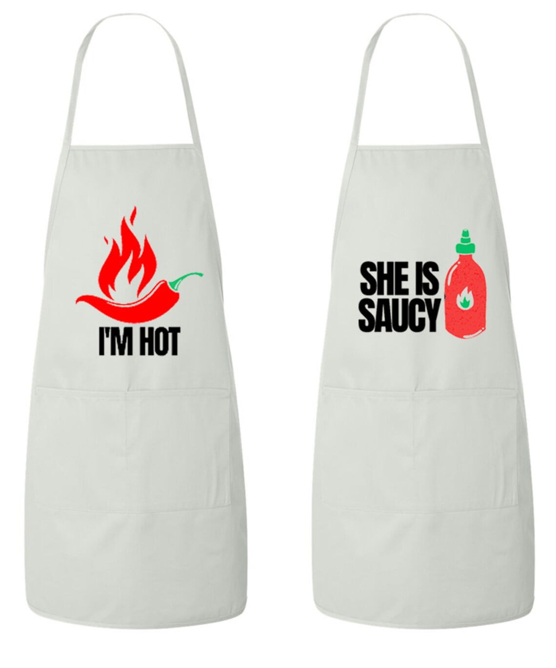 Matching His and Hers Apron Set - Im Hot and She Is Saucy - Set of 2 ...