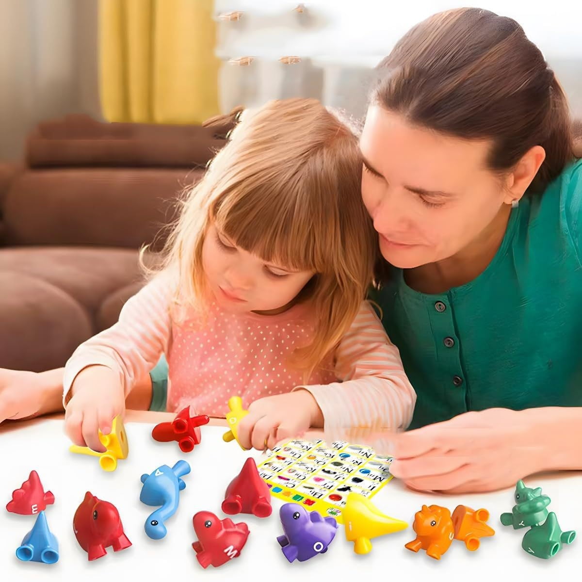 Matching Letters Counting Dinosaur Toys with Double-Sided ABC Alphabet ...