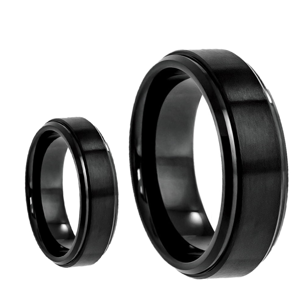 Matching Mens & Ladies Black Brushed Finish Step Edge Tungsten Carbide ...