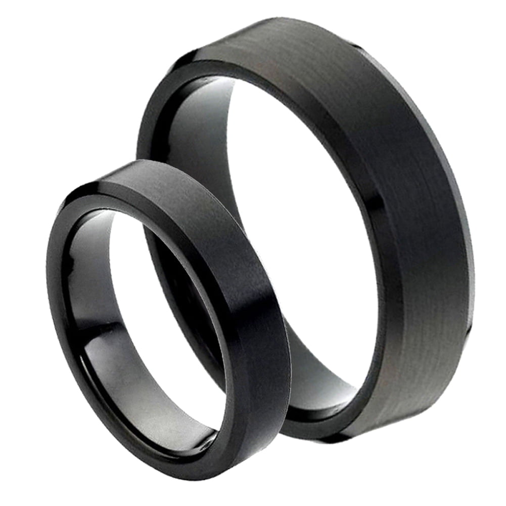 Matching Mens and Ladies Black Brushed Center with Polished Edge ...