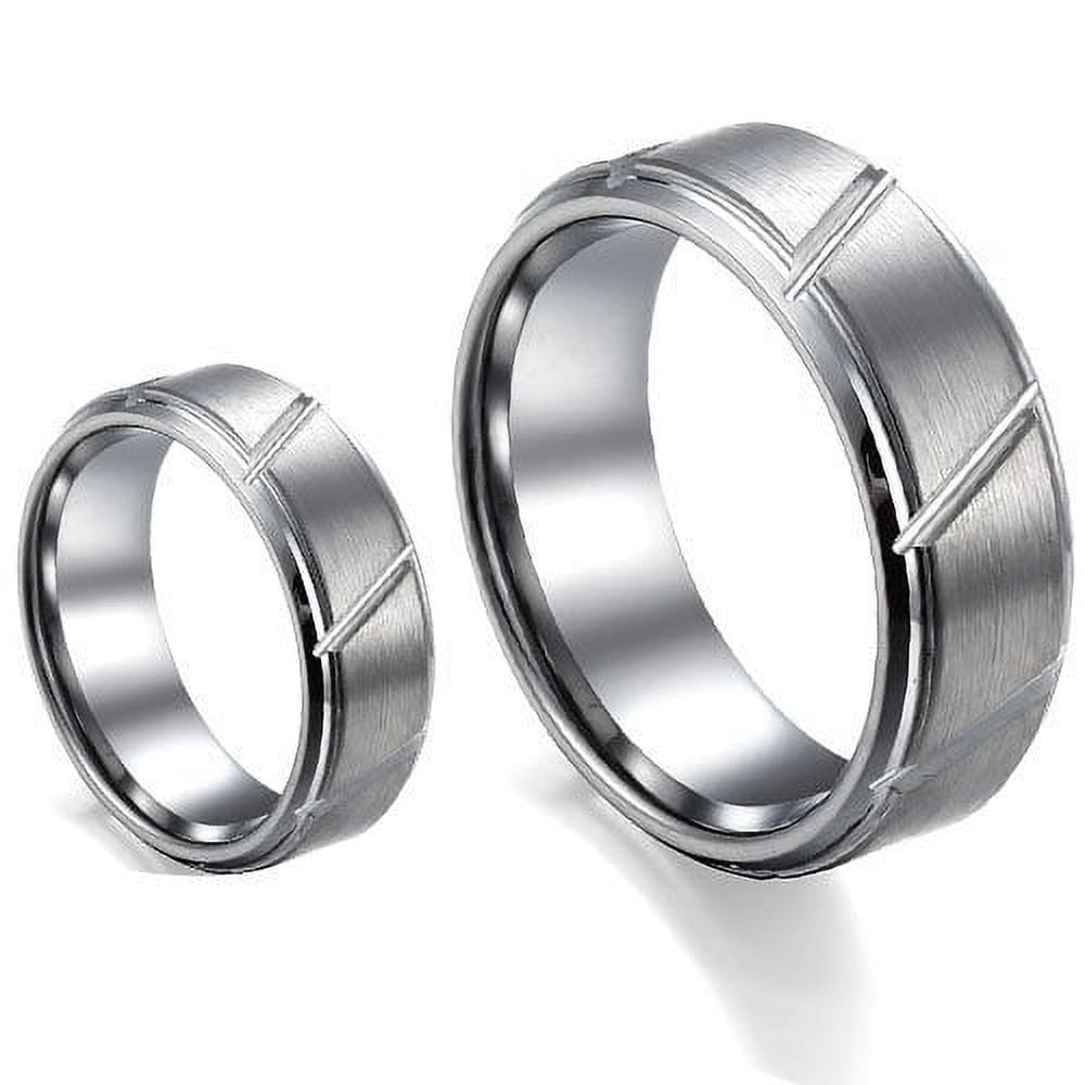 Matching Mens and Ladies Brushed Center With Grooved Cut Tungsten ...