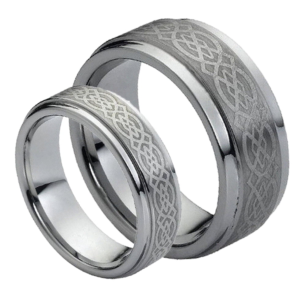 Matching Mens and Ladies Laser Etched Celtic Design Tungsten Carbide ...