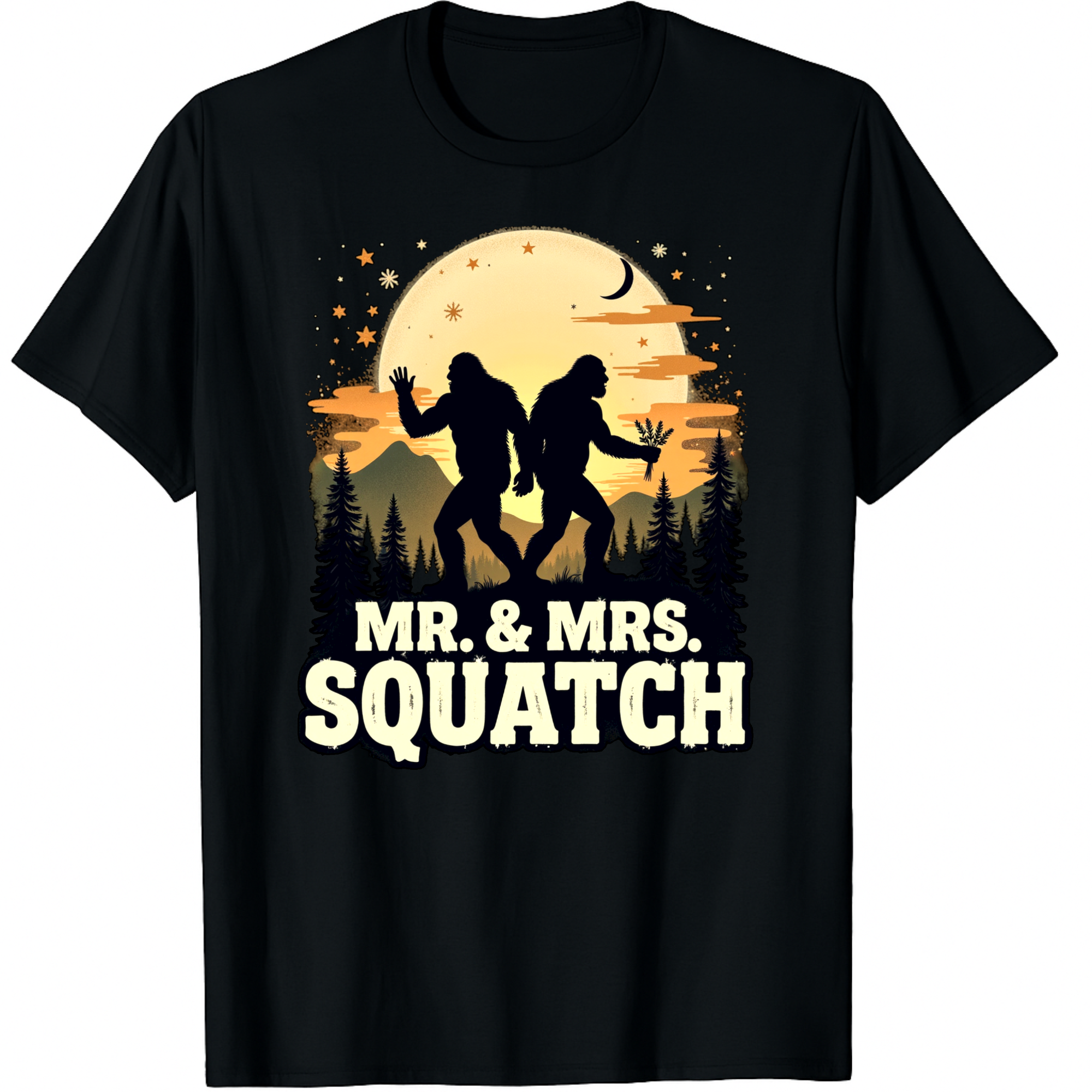Matching Mr & Mrs Outfit Husband Wife Funny Wedding Bigfoot Graphic ...