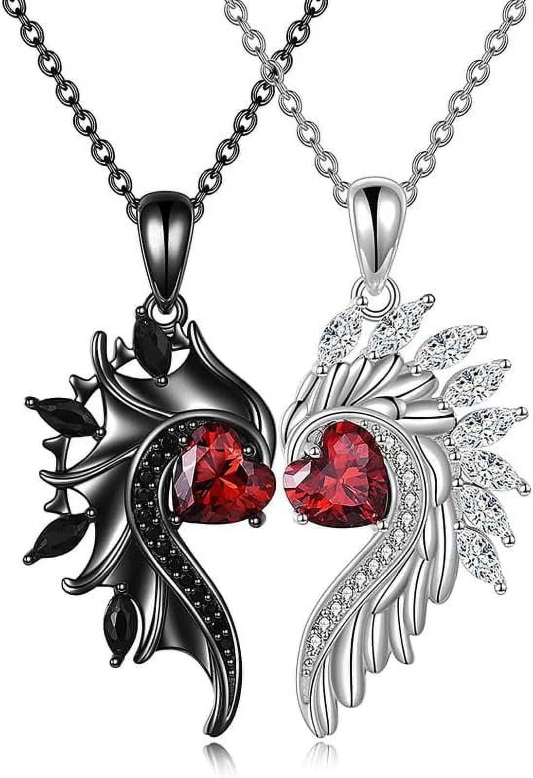 Matching Necklace Set for Couples -Angel and Demon-Angel Wings Ruby ...