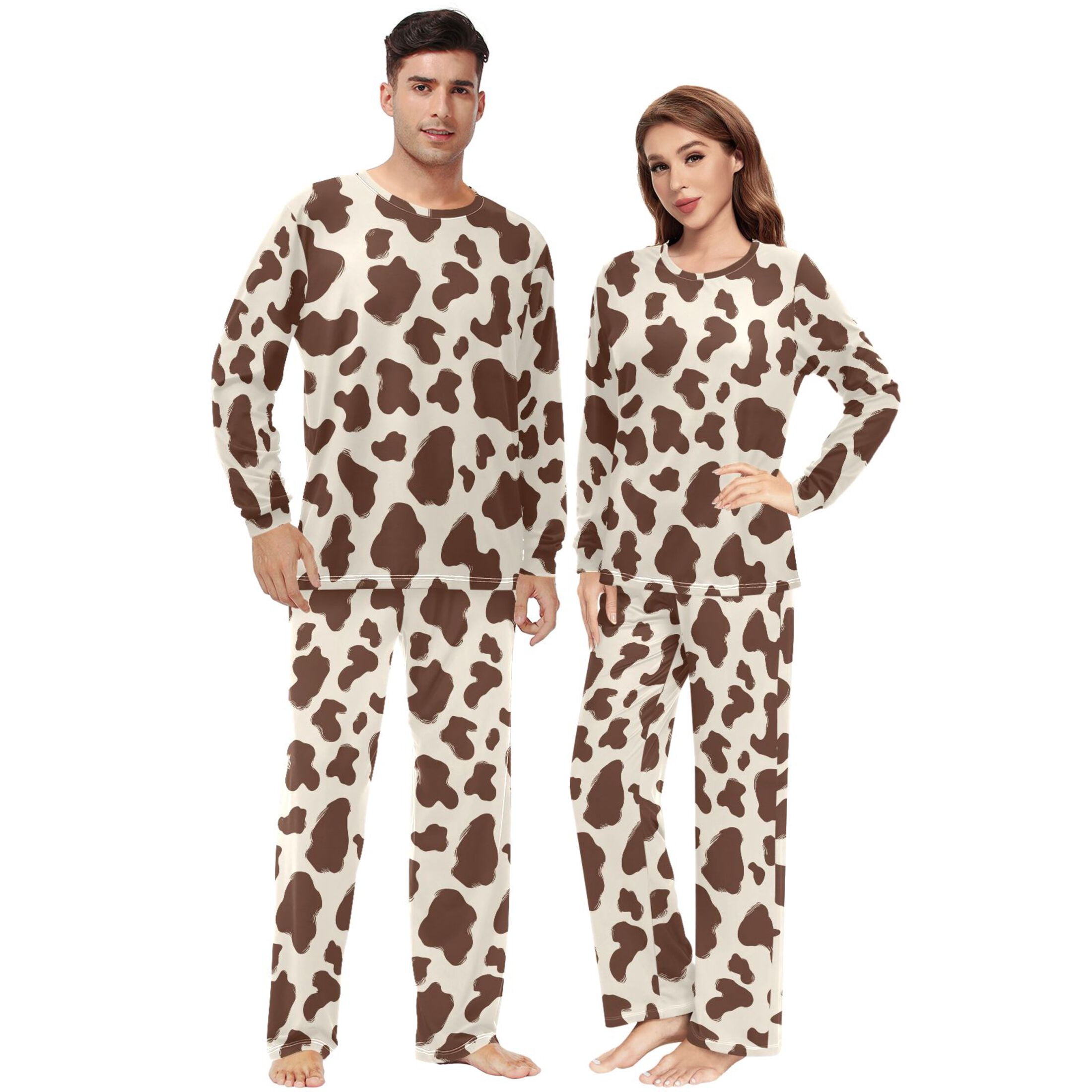 Matching Pajamas for Couples Brown and White Cow Print Spots His and ...