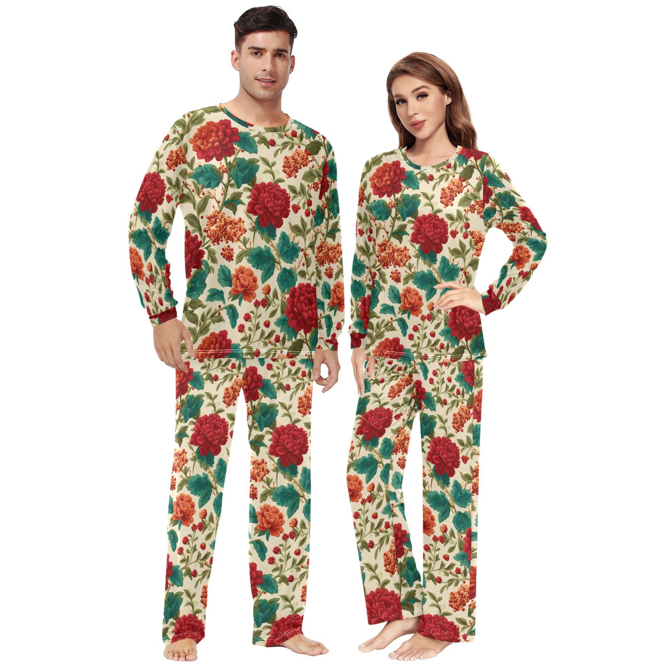 Matching Pajamas for Couples Flowers Bright Red His and Hers Pajamas ...