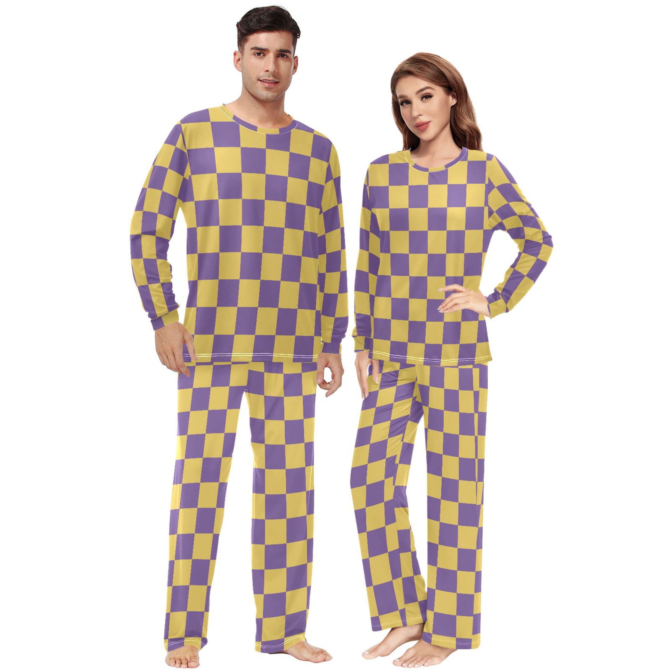 Matching Pajamas for Couples Purple Yellow Checked His and Hers Pajamas ...