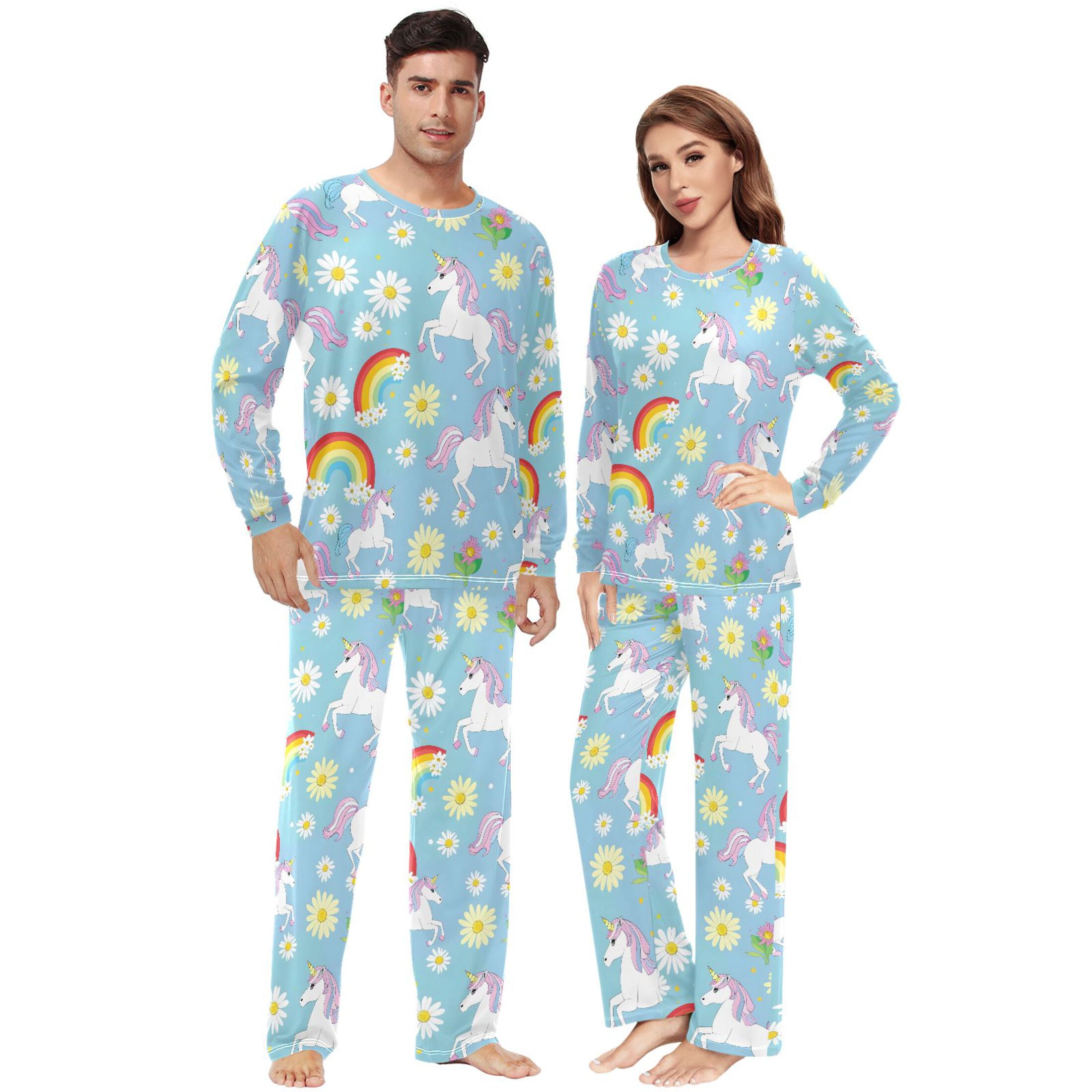 Matching Pajamas for Couples Rainbow White Unicorn Flower His and Hers ...