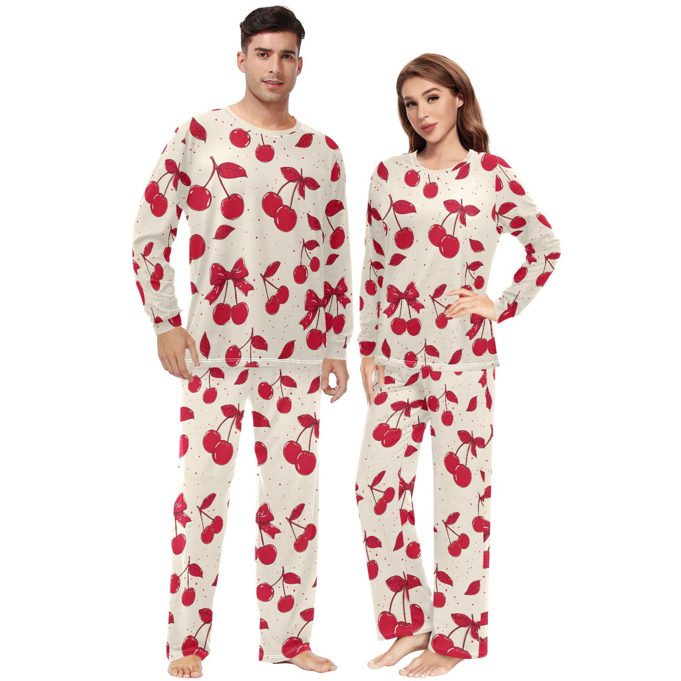 Matching Pajamas for Couples Red Bow Cherry His and Hers Pajamas Sets ...
