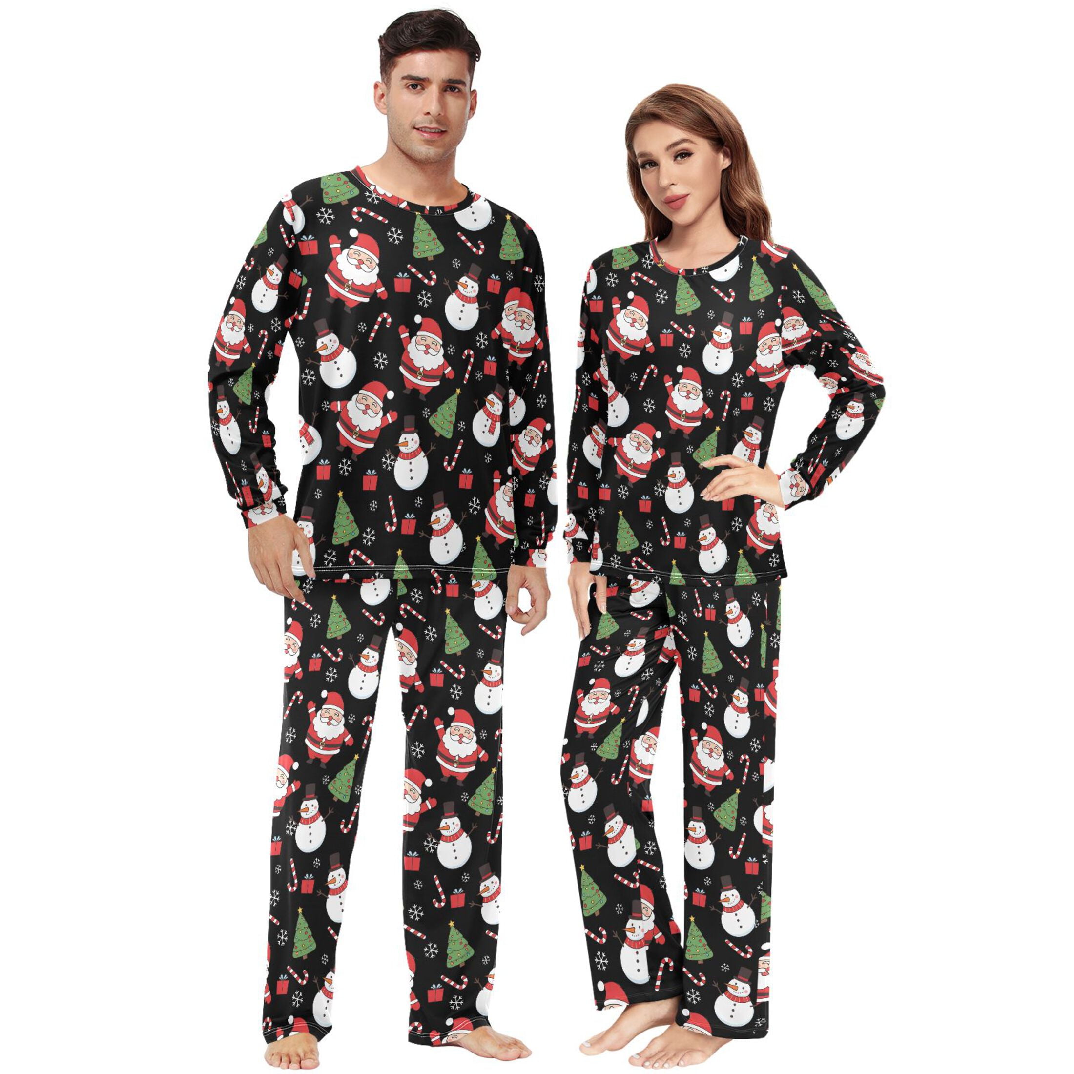 Matching Pajamas for Couples Santa Claus Snowman Christmas Tree Pattern ...