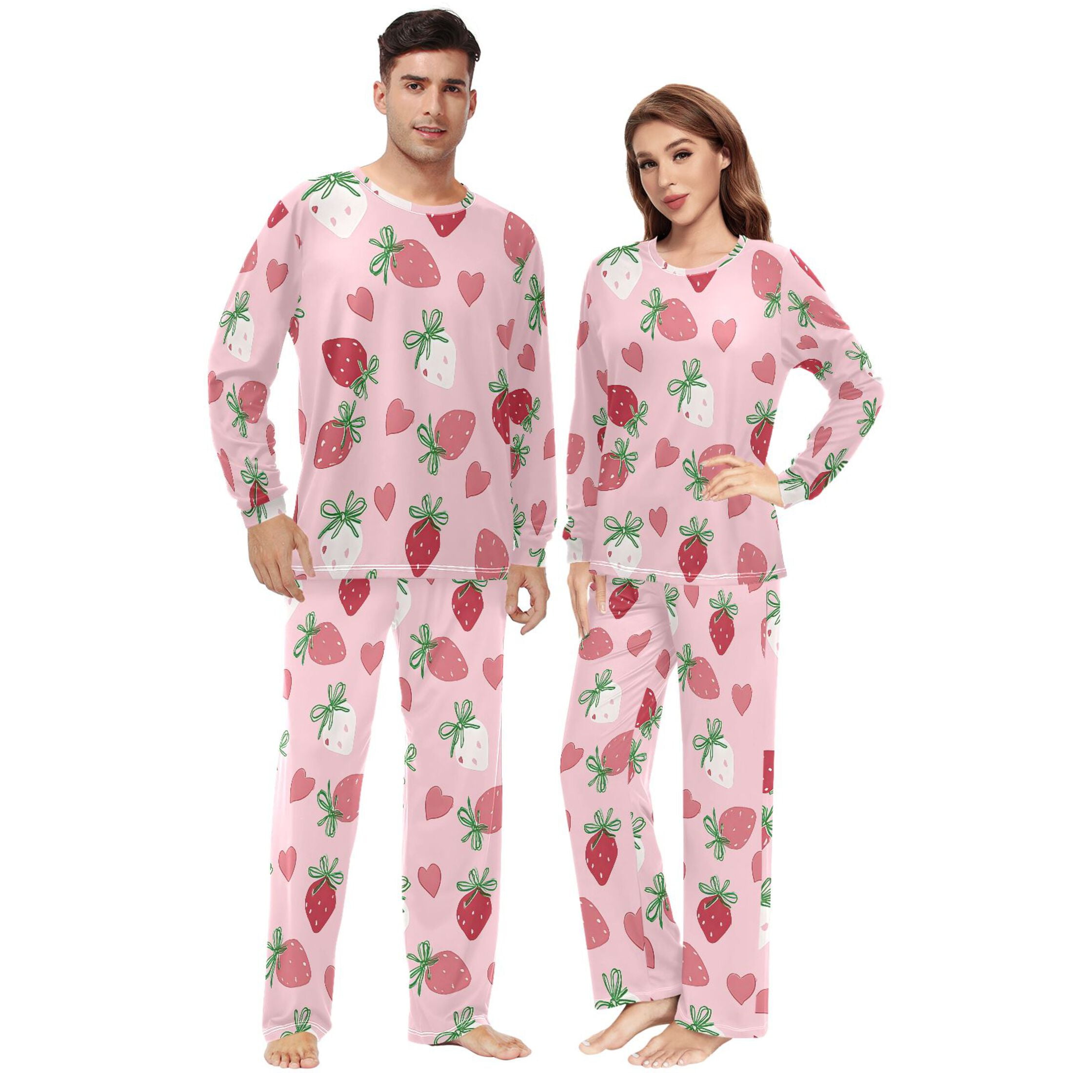 Matching Pajamas for Couples Strawberry Bow Heart His and Hers Pajamas ...
