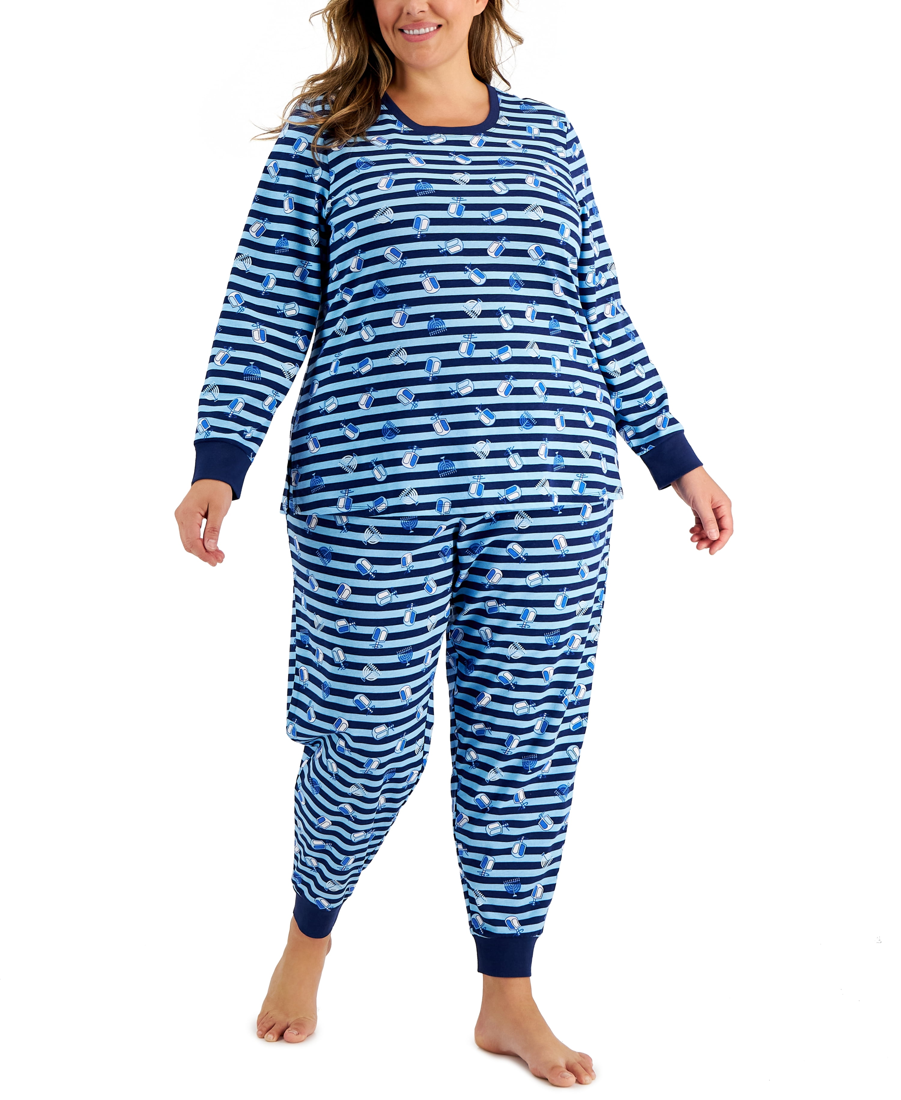 Matching Plus Size Hanukkah Family Pajama Set Medieval Blue 1X ...