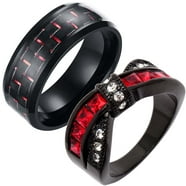 Black Crown Matching Rings Couple Ring Red 1CT CZ Women Wedding Ring ...