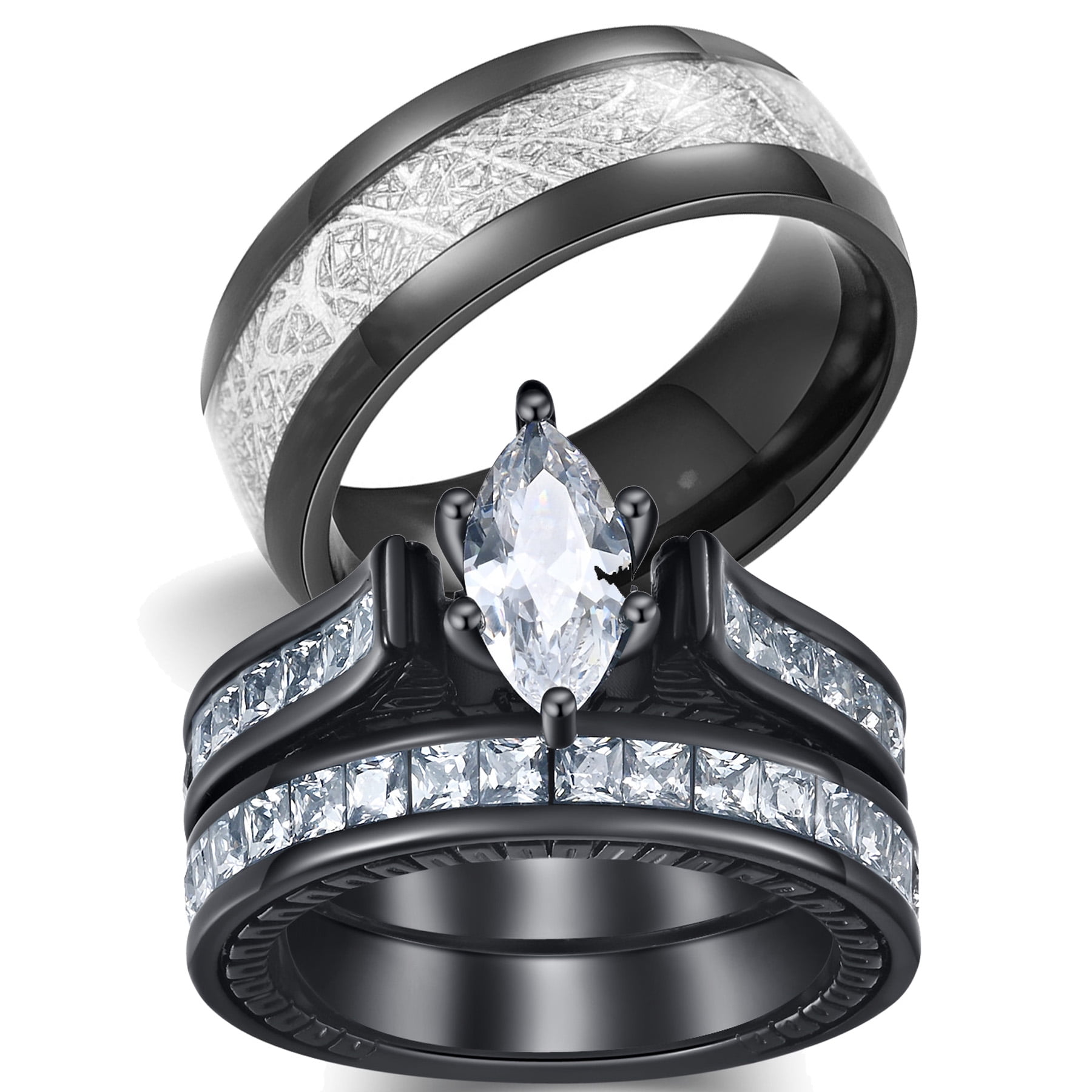 Matching Ring Couple Rings Yellow Gold Plated 2CT CZ Wedding Ring Sets ...