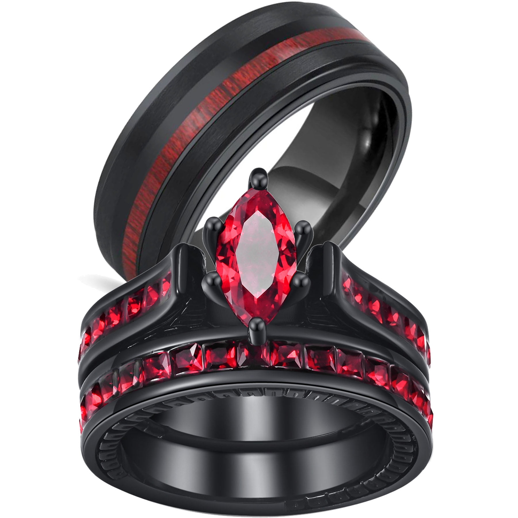 Matching Ring Couple Rings Yellow Gold Plated 2CT CZ Wedding Ring Sets ...