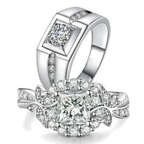 ringheart Blue Matching Rings His and Her Rings Couple Rings 1CT CZ Women Wedding Ring for Him ...