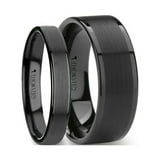 Matching Rings Set Flat Black Tungsten Ring With Brushed Center ...