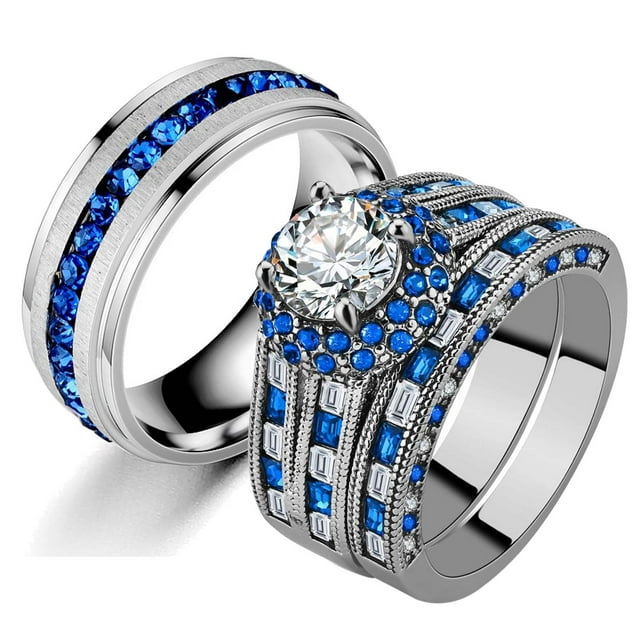 Matching Rings White Gold Plated Couple Rings luxury CZ Wedding Ring ...