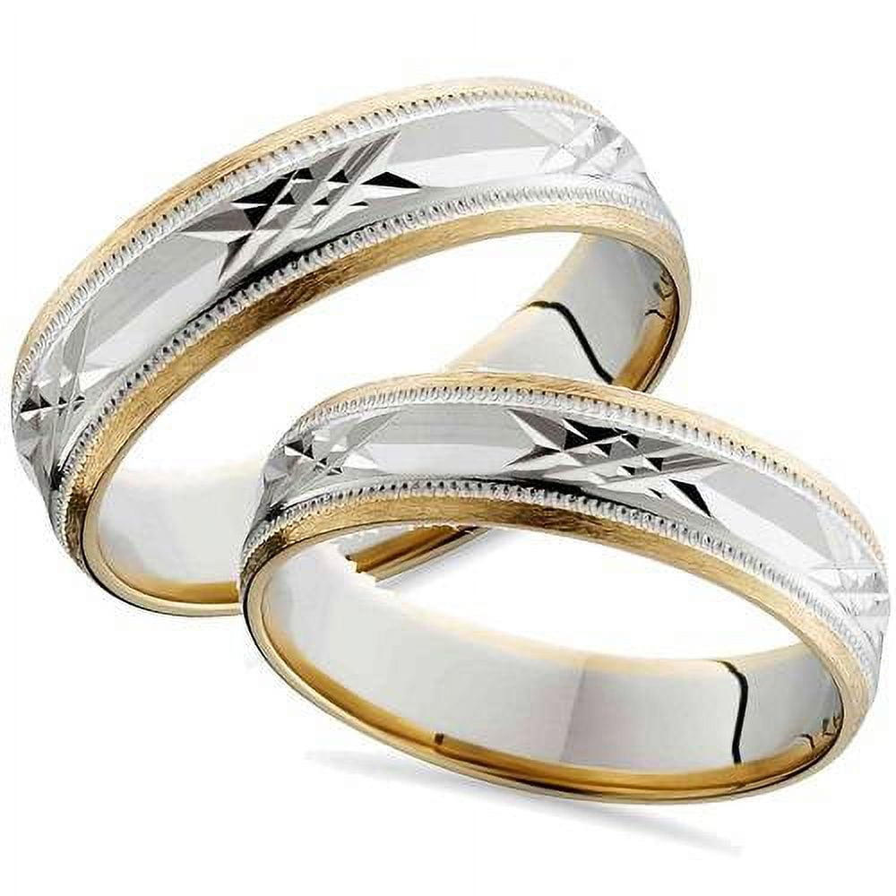 Pompeii3 Matching Swiss Cut 14k Gold His Hers Wedding Band Set ...