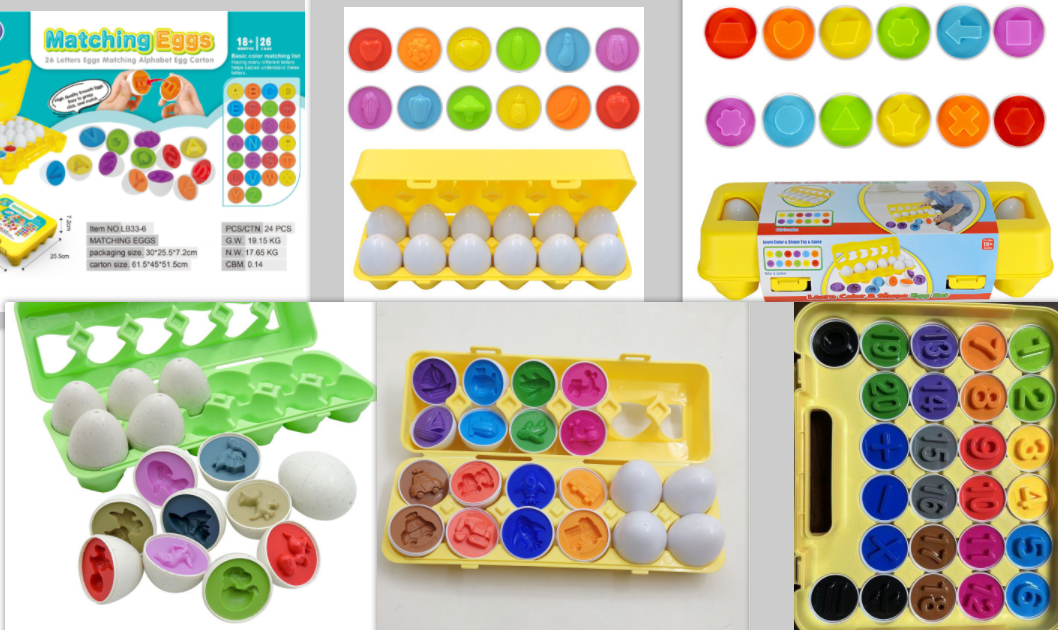Matching eggs, twisting eggs to recognize colors and shapes, children's ...